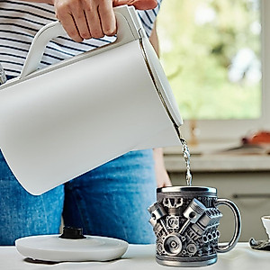 V8 Engines Car Coffee Mug, 15OZ V8 Engine Stainless Steel Cup, Creative Car Engine Coffee Tumbler with Insulated Handle, 3D Stainless Steel Tumbler for Mechanics, for Vehicle Lovers Gift (V6)