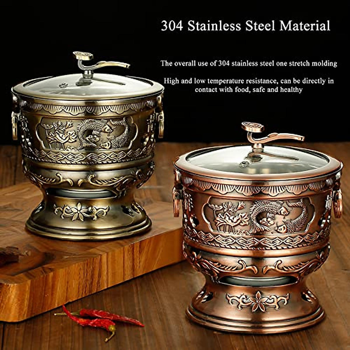 Stainless Steel Food Warmers, Dish Catering Heating Plate Stove Buffet with Pans and Fuel Holders for Buffets Caterings Parties Buffet Server Warming Tray/Red Copper