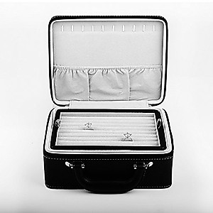 Oirlv Black Leather Travel Jewelry Box Jewelry Storage Case