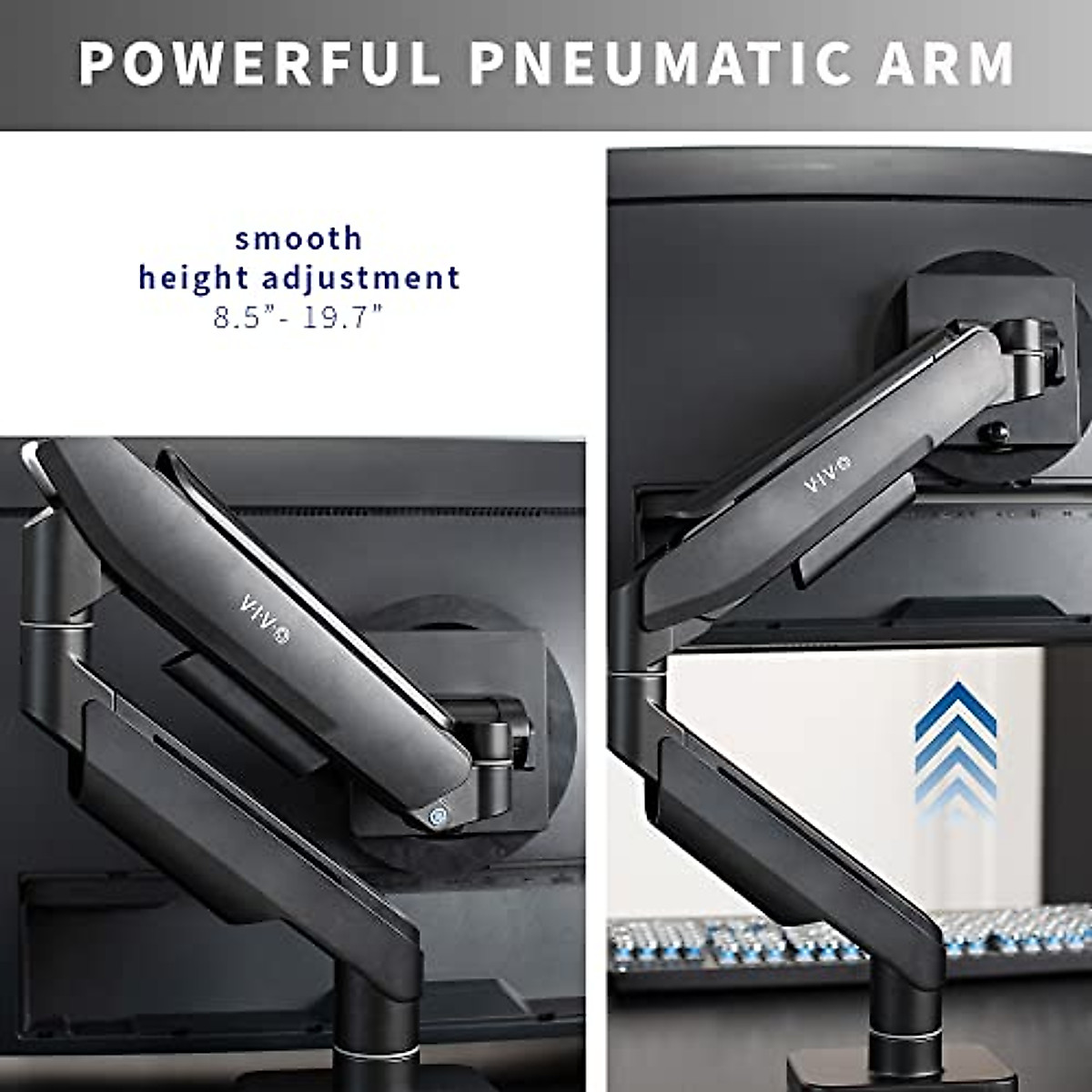 VIVO Premium Aluminum Single Gaming Monitor Arm for Ultrawide Screens up to 49 inches and 44 lbs, Heavy Duty Desk Mount Stand, Pneumatic Height, Max VESA 100x100, Black, STAND-V100D