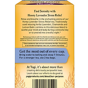 Yogi Tea Honey Lavender Stress Relief Tea - 16 Tea Bags per Pack (6 Packs) - Organic Chamomile Lavender Tea - Includes Lemon Balm, Lemongrass, Spearmint Leaf, Peppermint Leaf, Honey Flavor & More