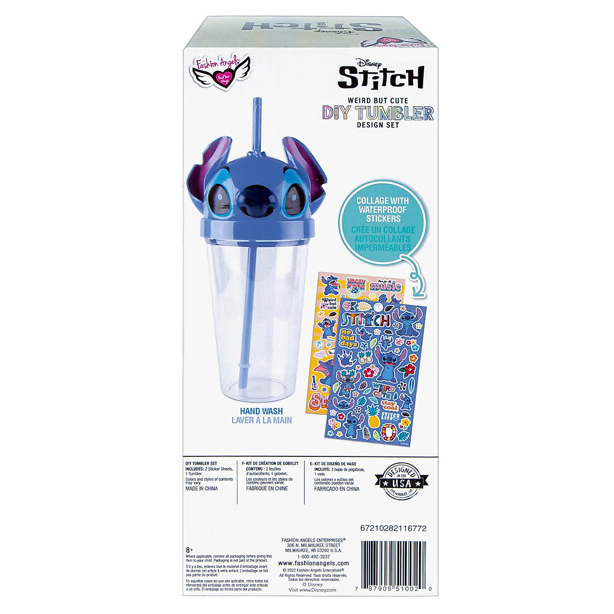 Fashion Angels Disney Stitch Tumbler Design Kit - Includes 16 oz Experiment 626 Tumbler and 100 Waterproof Lilo and Stitch Stickers - Ages 8 And Up