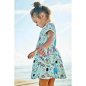 Toddler Girl's Dinosaur Summer Dresses Clothes,Short Sleeve Casual Outfits 4t Blue