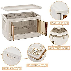 Plastic Storage Container, 34 Qt Large Capacity Folding Storage Bins, Stackable Storage Box with Lid and Lashing Buckles, Dorm Room Essentials, Space Saving Organizer with Wheels & Handles (3 pack)