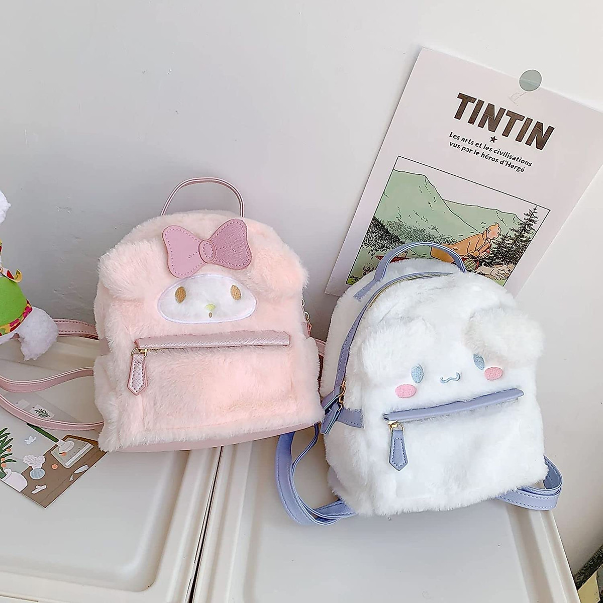 ACCENE Cute Furry Plush Cinnamoroll-Dog Backpack - Mini Girls Backpacks Great Gift for Kids
