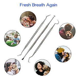5 Pcs Dog Dental Tooth Scaler and Scraper Set with PU Carry Case, Including 2 Double-Headed Tartar Remover,1 Tooth Scraper, 1 Tweezers and 1 Mouth Mirror, Pet Teeth Cleaning Tools for Dog and Cat