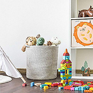 Labcosi Cotton Rope Laundry Basket with Handle-15”x15”x14”, Nursery Hamper and Storage Bin for Blanket, Pillows and Stuffed Animals