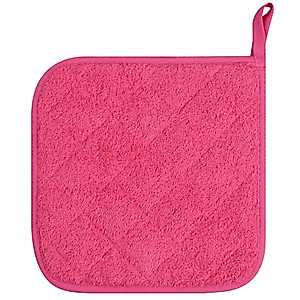 100% Cotton Kitchen Everyday Basic Terry Pot Holder Heat Resistant Coaster Potholder for Cooking and Baking Set of 5 (Dark Pink, Potholder)