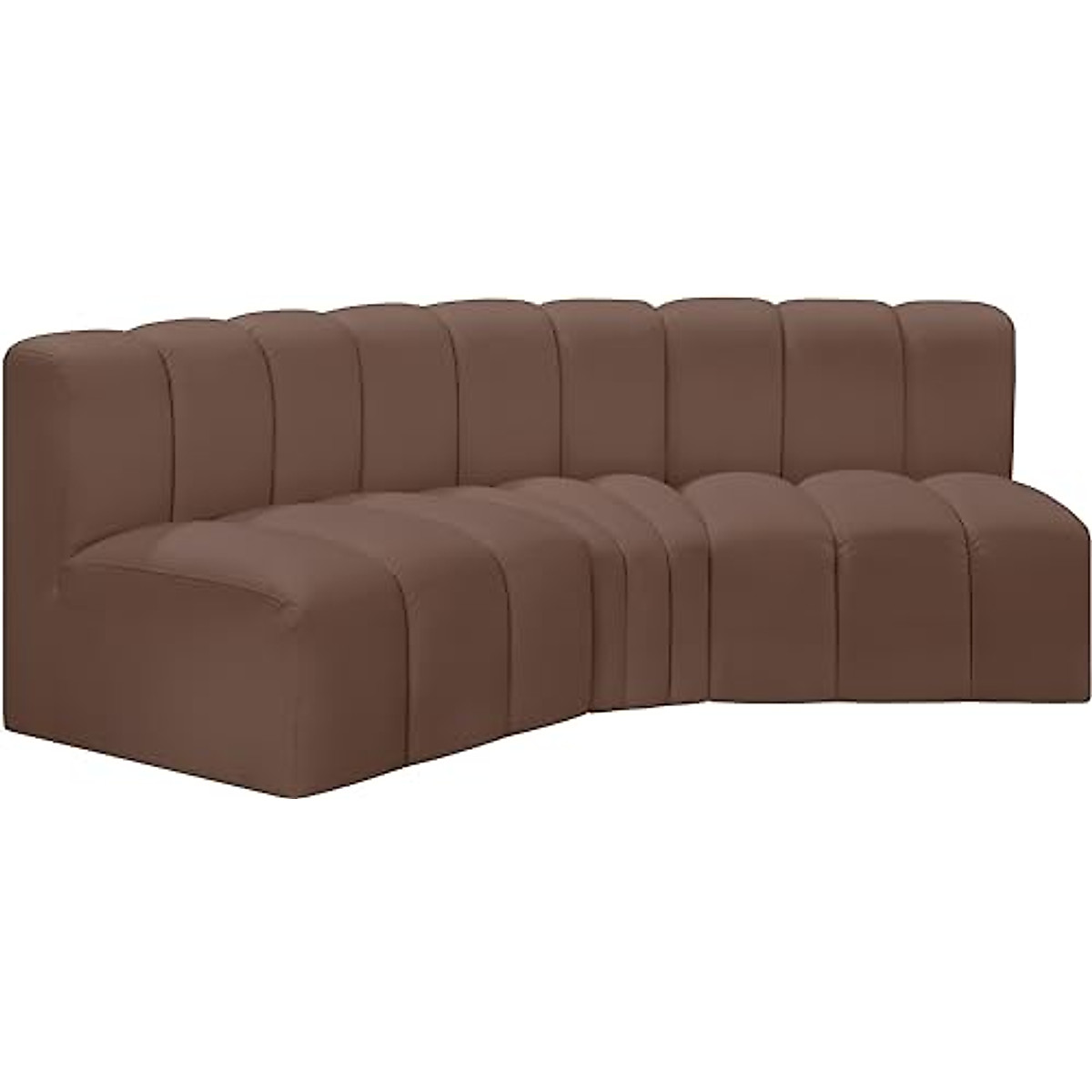 Meridian Furniture 101Brown-S3B Arc Collection Modern | Contemporary Modular Sofa with Soft Brown Vegan Leather, Deep Channel Tufting, Modular Design, 86" W x 41" D x 30" H, Brown