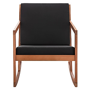 Safavieh Outdoor Collection Vernon Wood Cushion Rocking Chair PAT7013X, Natural/Black