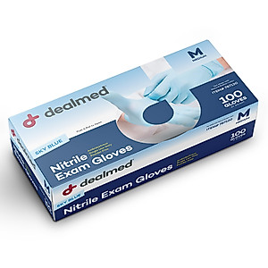 Dealmed Nitrile Exam Gloves | Powder-Free, Latex-Free Medical Gloves | Disposable Gloves for Food Prep, Cleaning, Tattoo, Hair Dye, Medical & Surgical Use | Sky Blue, Small - 100/Box (Pack of 1)