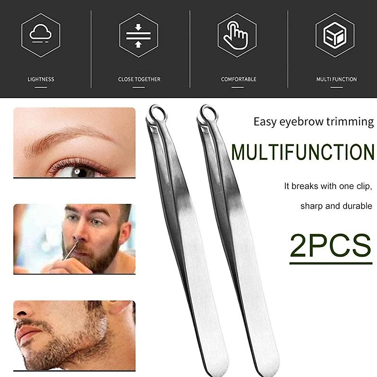 Universal Nose Hair Trimming Tweezers,Stainless steel Long Tweezers,Round Head Grooming Scissor Eyebrow Clippers Trimmer for Brow, Nasal
