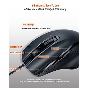 USB C Wired Mouse,INNOMAX USB-C Ergonomic/Large Size Mouse/6 Buttons with 3 Level DPI Adjustable Level, Page Down& UP Button for MacBook Pro, iPad Pro and Laptop with USB-C Port(Black)