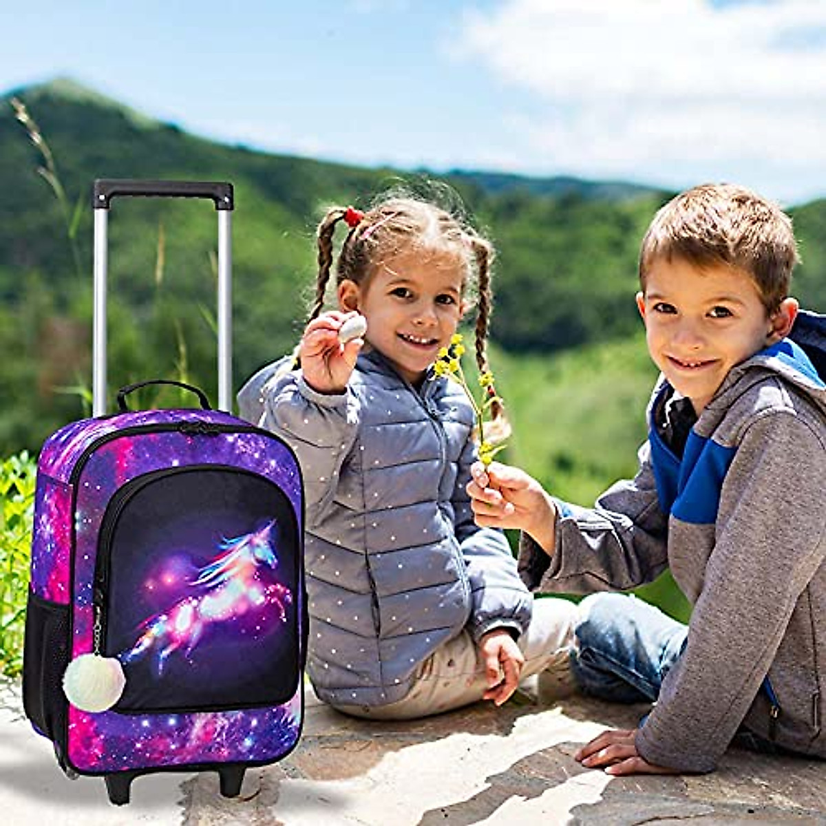 UFNDC Kids Suitcase for Girls, Unicorn Luggage Rolling with Wheels，Travel Carry on for Children Toddler elementary