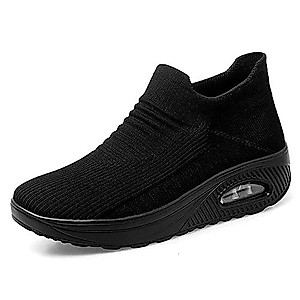 TBBY Women's Casual Air Cushion Platform Mesh Mules Sneaker Mary Jane Sports Shoes Black