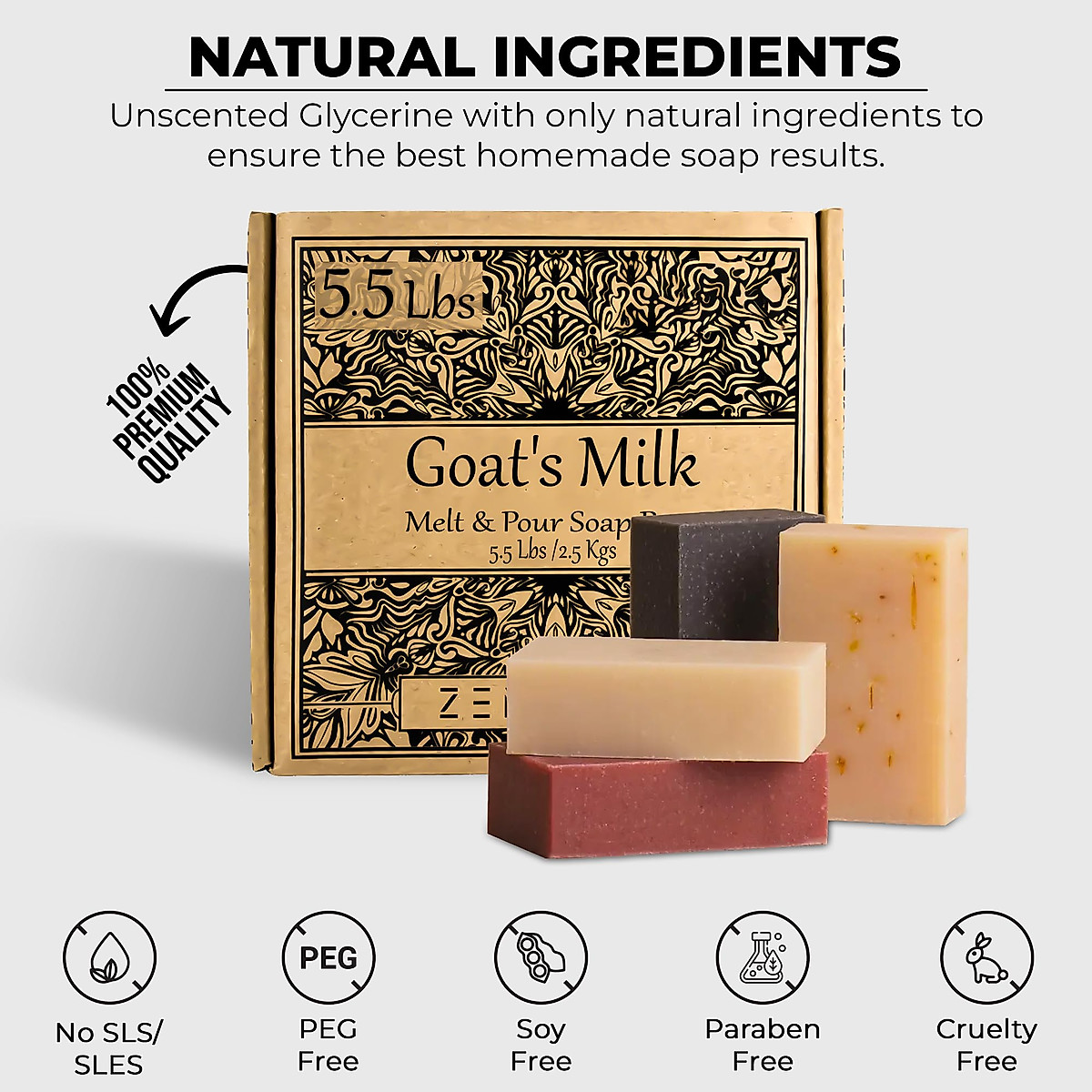 5.5 LBS - Goats Milk Soap Base | Melt and Pour Supplies Kit for Soap Making SLS/SLES & PEG free | Best Natural Organic Vegetable Ingredients | Make Your Own Soap | Bulk For Adult Soapmaker Soap Making