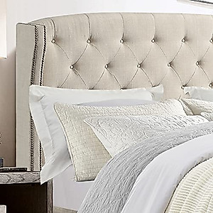 Rosevera Essential Wingback Platform Tufted Headboard/Fabric Upholstered Bed Frame/Wood Slat Support/Easy Assembly, Twin, Beige