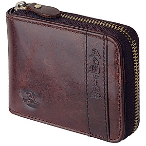 Admetus Wallet for Men Leather Zipper Bifold Wallet RFID Blocking Credit Card Holder with Gift Box Brown