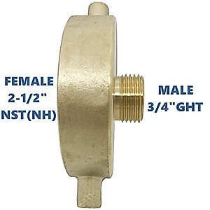 Happy Tree 2-1/2" NST (NH) Female x 3/4" GHT Male Brass Fire Hydrant Adapter with Pin Lug Brass Fire Equipment Brass Hydrant to Garden Hose Adapter