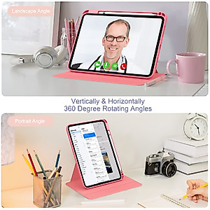 Supveco Case for iPad 10th Generation 2022 with Pencil Holder-(360 Degree Rotation & Auto Wake/Sleep), Premium Folio Stand Case with Flexible Viewing Angles for Apple iPad 10.9 Inch 2022-Watermelon