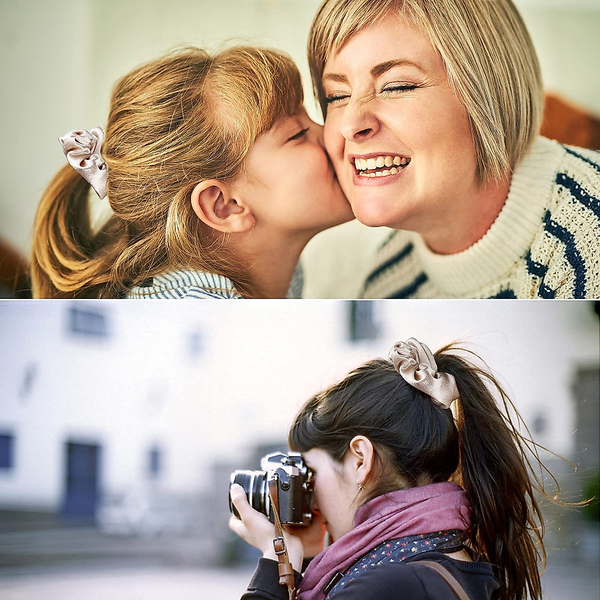 Satin Bridesmaid Scrunchies 12 pack Proposal Gifts Elastics Hair Ties Scrunchies Bachelorette Party Favors Satin Bridesmaid Gift for Bridal Wedding Parties (White & Rose Gold)