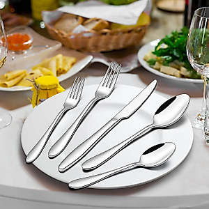 Homikit 40-Piece Silverware Set, Stainless Steel Flatware Cutlery Set for 8, Modern Home Restaurant Wedding Eating Utensils, Include Knife Spoon Fork, Dishwasher Safe, Mirror Polished