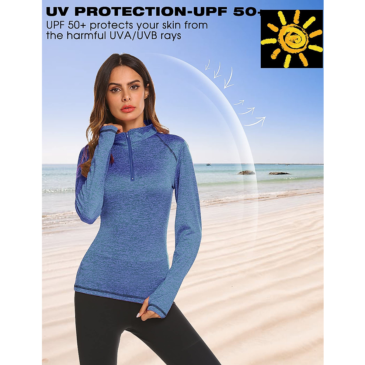 PINSPARK Women's Quick Dry Shirts Long Sleeve for Running Hiking Workout Shirt Half Zip Pullover Blue S