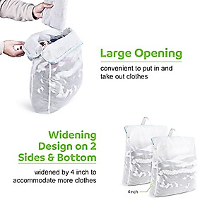 OTraki 2 Pack Mesh Laundry Bags with Handle 16 x 20 inch Side Widening Delicate Bag for Washing Machine Large Opening Zippered Wash Bag for Coat Sweater Lingerie Sock Travel Dorm Organizer