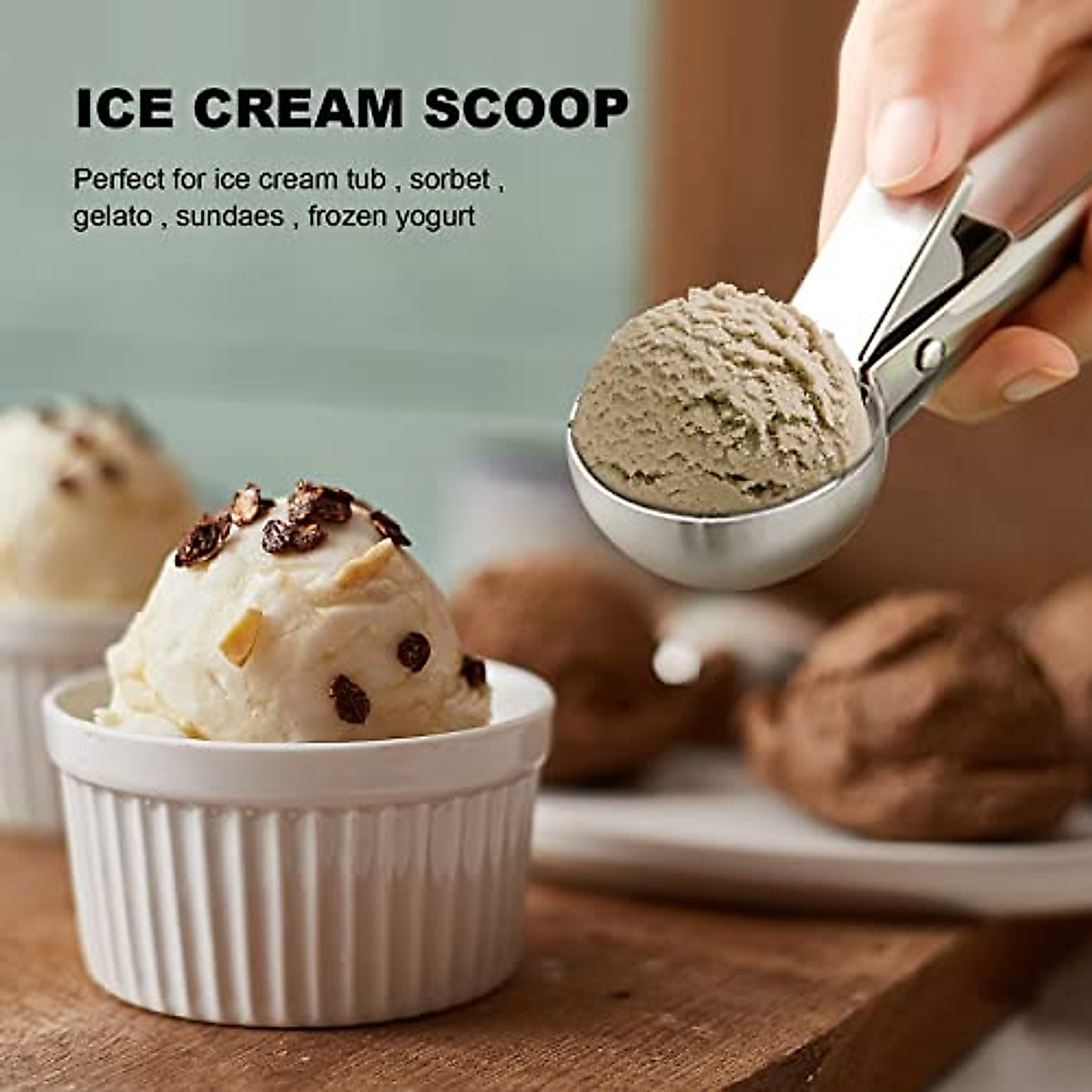 Ice Cream Scoop Stainless Steel Ice Cream Scooper Metal Ice Cream Scoops with Trigger, Perfect for Frozen Yogurt, Gelatos, Sundaes (Medium Silver) (silver style 1) (Silver)