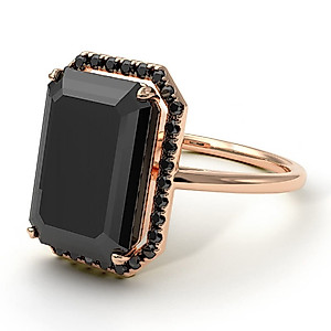 Jewelryonclick Rose Gold Plated Ring Emerald Cut Halo Diamond Jewelry Black Onyx Handcrafted Easy To Wear Ornaments Everyday Special Teen Gifts Rings for wife US Size : 5.5
