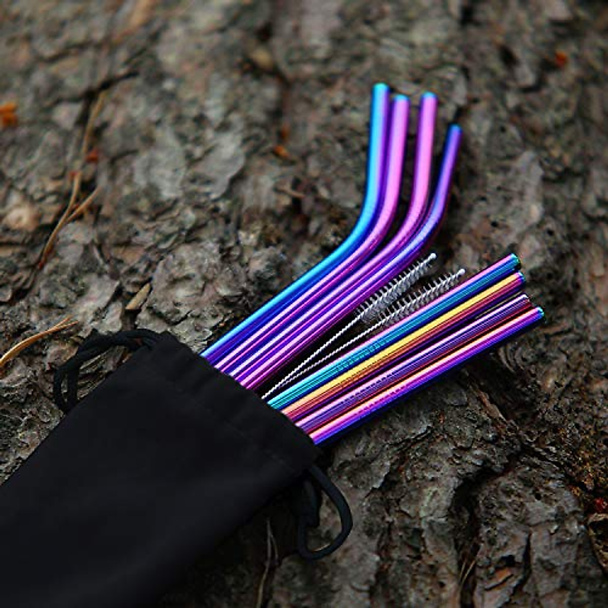 8 Stainless Steel Straws Rainbow - 4 Bent & 4 Straight 6mm Straws with 2 Cleaning Brushes - Non-Toxic & BPA Free Reusable Straws for Everyday Use