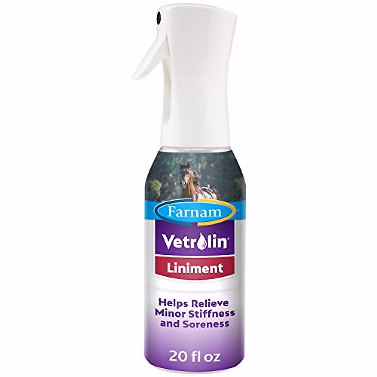 Farnam Vetrolin Horse Liniment Spray for Muscle Soreness, Stiffness and Inflammation Relief, Helps Reduce Swelling, Aids in Pain Relief, Non-Aerosol Spray, Easy Application, 20 Oz.