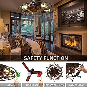 Ceviept Caged Ceiling Fans with Lights and Remote Control, Flush Mount Ceiling Fan with Light, Include Bulbs 6 Speeds Reversible Blades, Low Profile Ceiling Fan, Farmhouse Modern Lighting Fan-Black