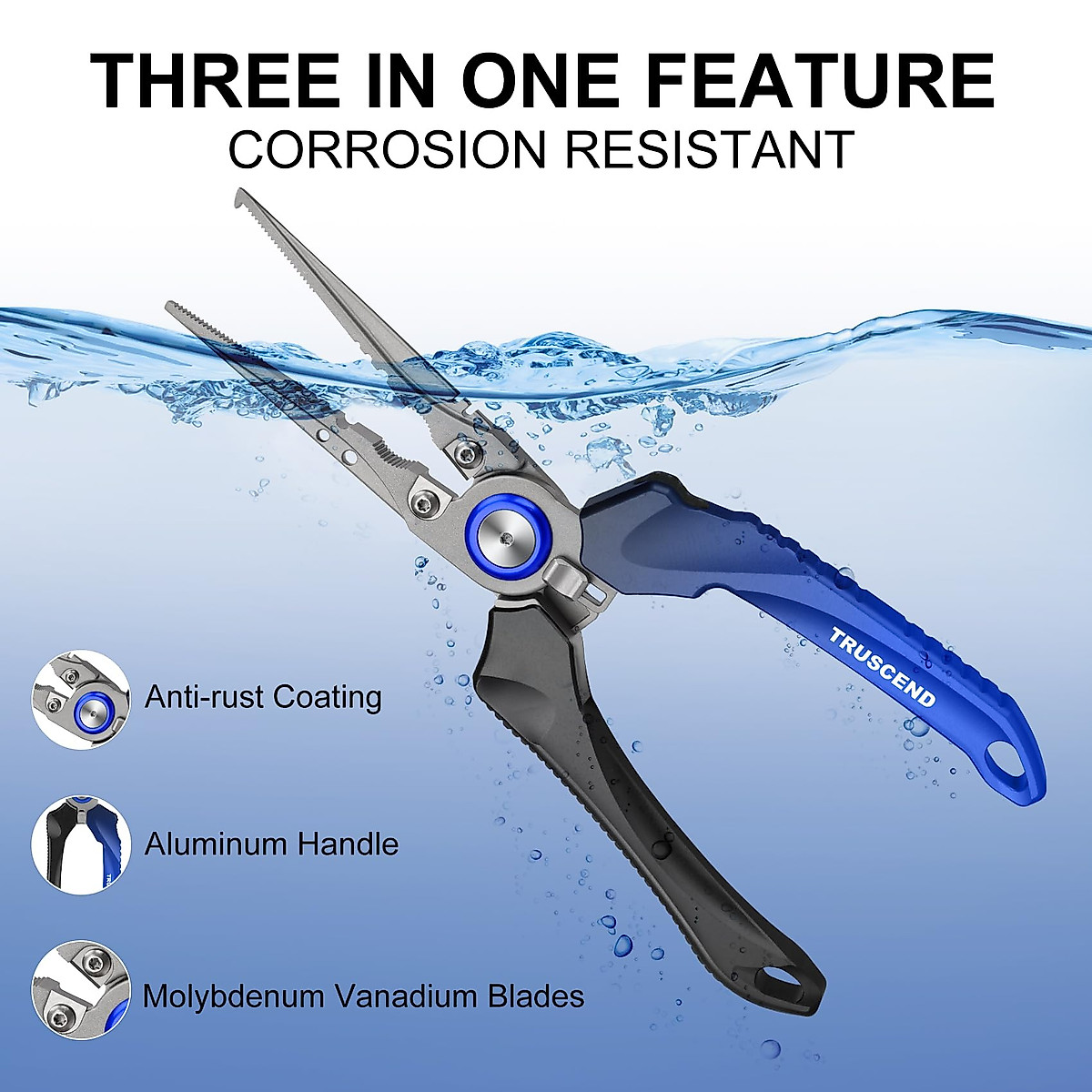 TRUSCEND Lockable Handy Fishing Pliers with Innovative Ergonomic Handle, Saltwater Corrosion Resistant Teflon Coated Fishing Tool, Multi-Function Fishing Gear with Mo-V Cutter, Amazing Fishing Gift