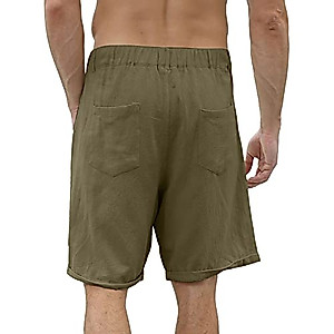 Mens Shorts Elastic Waistband White Linen Pants Men 2023 Casual Buckle Zipper Summer Beach Shorts Classic-Fit Pleat Front Shorts with Pockets Men Shorts Pack Long Army Green S