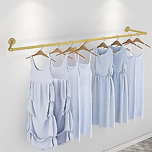 47"Gold Industrial Pipe Wall Mounted Clothing Racks for Boutique, Hanging Shelves System Metal Garment Rack Stand Bridal Wedding Dress Organization Closet Rod Retail Display Rack Storage Towel Rack