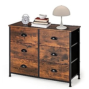 Giantex 6 Drawer Dresser for Bedroom, Chest of Drawers with Wood Top, Sturdy Steel Frame, Anti-toppling Kit, Retro Storage Cabinet with Removable Drawers for Living Room, Closet, Nursery