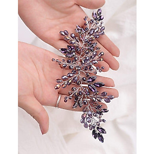 Denifery Purple Wedding Hair Piece Purple Hair Vine Bridal Silver Jewelry Headpiece Wedding Hair Accessories