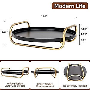 Decorative Trays - Metal Coffee Table Tray, Decorative Serving Tray with Gold Handle - Perfect for Coffee Table, Coffee Bar, Kitchen Counter, Dining Table (Black Gold)