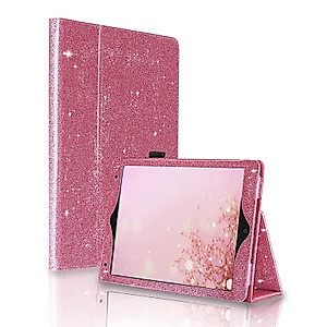 CLARKCAS iPad Air 2 Glitter Case 2014 Release Girls Women Bling Sparkle Leather Bifold Smart Tablet Case Protective Cover with Pencil Holder for Air/Pro 9.7/iPad 2018/2017 9.7 Inch Case,Pink