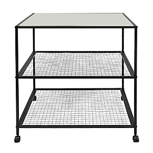 Mobile Outdoor Grill Cart, 3-Tier Stainless Steel Work Cart Table Dining Cart Table for Pizza Oven Outdoor Cart Grill Stand Trolley Table for Home, Backyard and Outdoor, Black