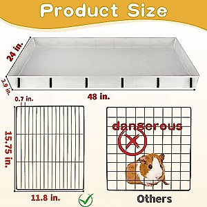 FHTONGE Large Guinea Pig Cage with Bottom Trap, 8 Sq Ft Guinea Pig Playpen with Waterproof C&C Cage Liner, 48x24'' Metal Small Animal Cage Habitat for Hamster Hedgehog Bunny (12 x Cage Panels)