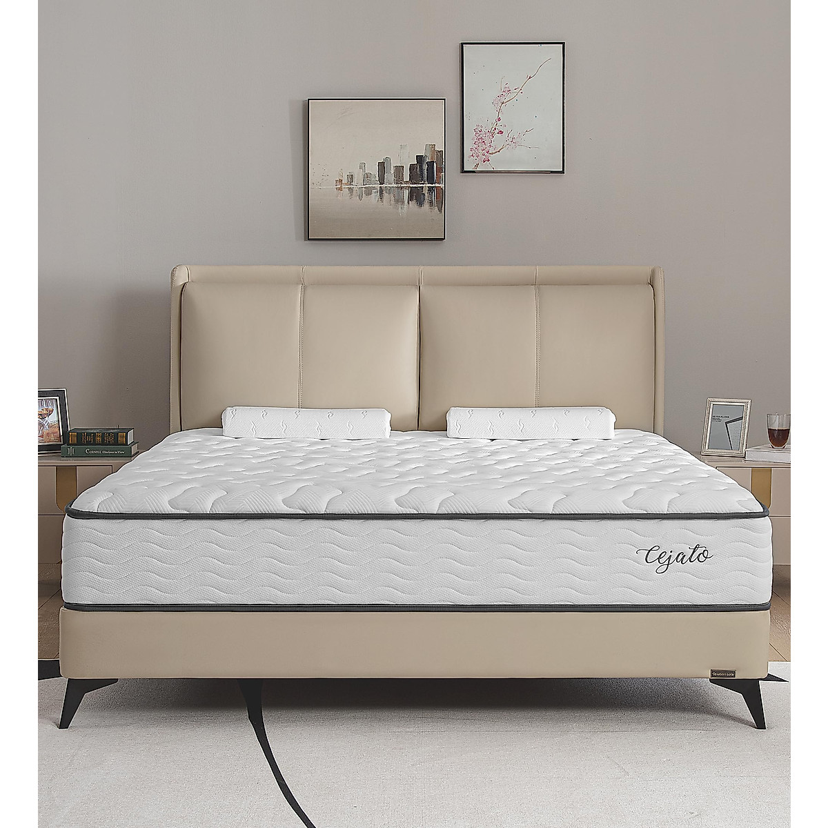 Cejato Queen Mattresses,12 Inch Queen Size Mattress in a Box,Memory Foam Hybrid White Mattress with Provide Support and Improve Sleep Mattresses,Medium Firm,CertiPUR-US.