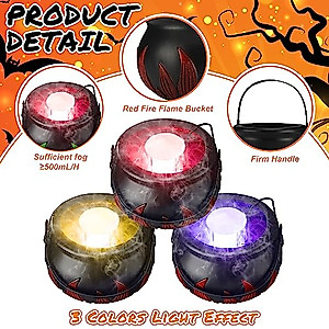 Halloween Cauldron Mister 12 LED Fogger Mist Maker Witches Cauldron Witch Jar Atomizer Lamp Punch Bowl Candy Fire Flame Bucket Fogger Misting Cauldron Halloween Home Outdoor Party Decorations