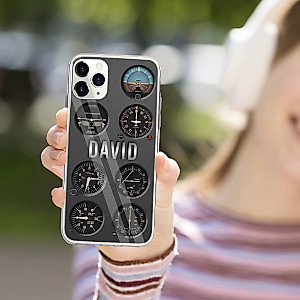CASEZILY Personalized Pilot Gauges Phone Case Custom Name Aviator I'd Rather be Flying Aviation Compatible with iPhone 15 14 13 12 11 X XS XR 8 Mini Pro Max