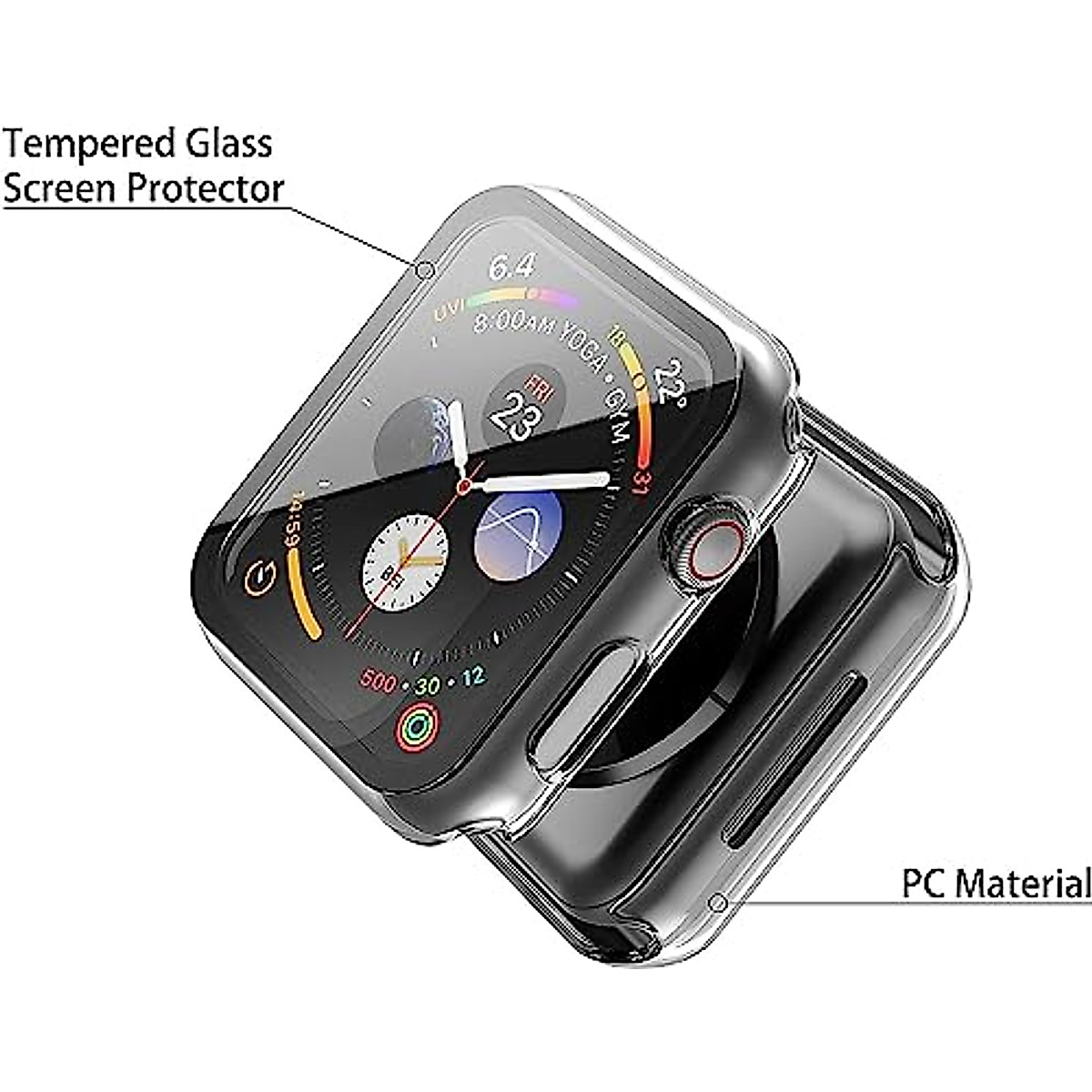 Misxi 2 Pack Hard PC Case with Tempered Glass Screen Protector Compatible with Apple Watch Series 6 SE Series 5 Series 4 40mm, Clear