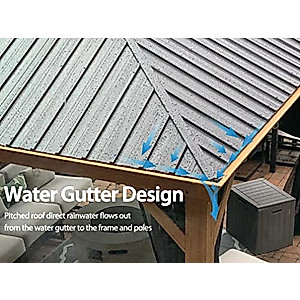 PURPLE LEAF 12' X 20' Outdoor Hardtop Gazebo for Patio Galvanized Steel Double Roof Permanent Canopy Teak Finish Coated Aluminum Frame Pavilion Gazebo with Netting
