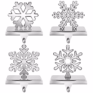 URATOT Pack of 4 Christmas Stocking Holders Snowflake Stocking Hangers Mantel Stocking Hooks for Christmas Decoration, Silver
