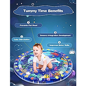 40" Tummy Time Water Mat, Inflatable Water Mat for Babies and Toddlers, Play Activity Center for Newborn Babies, Ideal Baby Toys Promoting Brain Development Sensory Stimulation