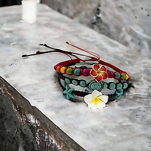 LAVIP Leather Anklet or Bracelet Starfish Turquoise Hawaiian Plumeria Flower Starfish Turquoise Hemp Bracelet